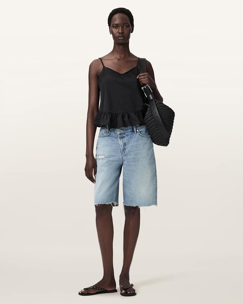 Georgia Embroidered Slim Fit Cami Top Black | ALLSAINTS Canada